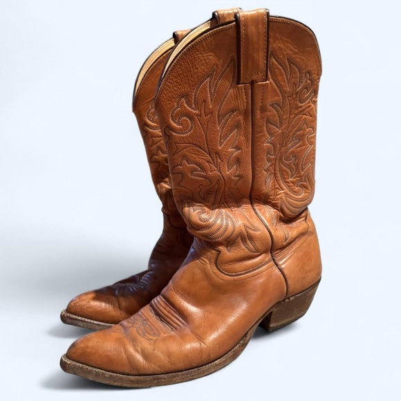 Justin Boots | Shoes | Justin Boots Tan And Brown Leather Cowboy Boots ...